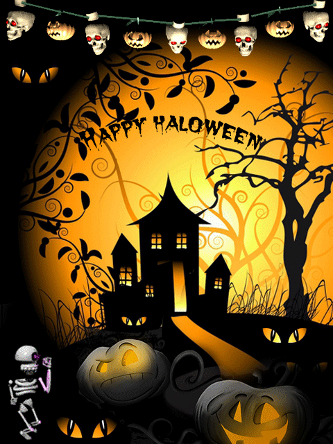 Dom strachów i napis happy halloween - Gify i obrazki na GifyAgusi.pl