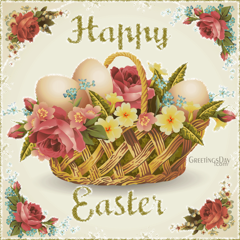 Koszyczek i brokatowy złoty napis Happy Easter - Gify i obrazki na ...