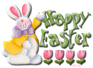 Zajączek prezentujący zielony napis Happy Easter - Gify i obrazki na ...